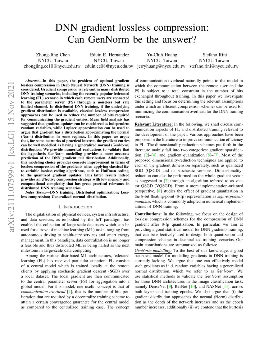 DNN gradient lossless compression: Can GenNorm be the answer? | DeepAI