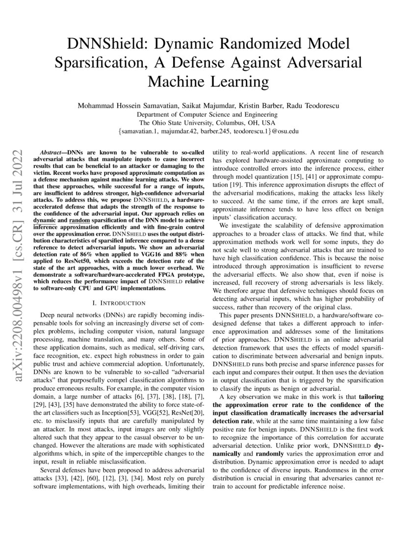 DNNShield: Dynamic Randomized Model Sparsification, A Defense Against ...