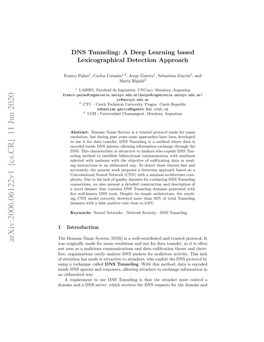 Dns Tunneling A Deep Learning Based Lexicographical Detection Approach