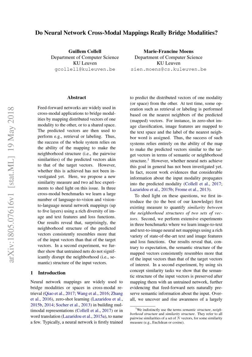 Do Neural Network Cross Modal Mappings Really Bridge Modalities Deepai