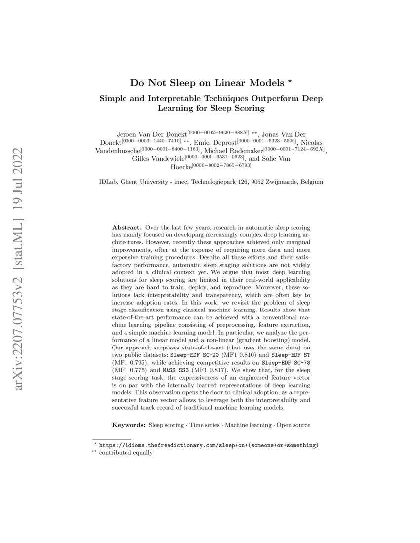 Do Not Sleep on Linear Models: Simple and Interpretable Techniques Outperform Deep Learning for ...