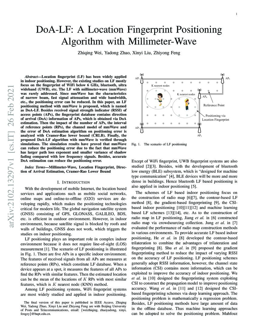 Doa Lf A Location Fingerprint Positioning Algorithm With Millimeter