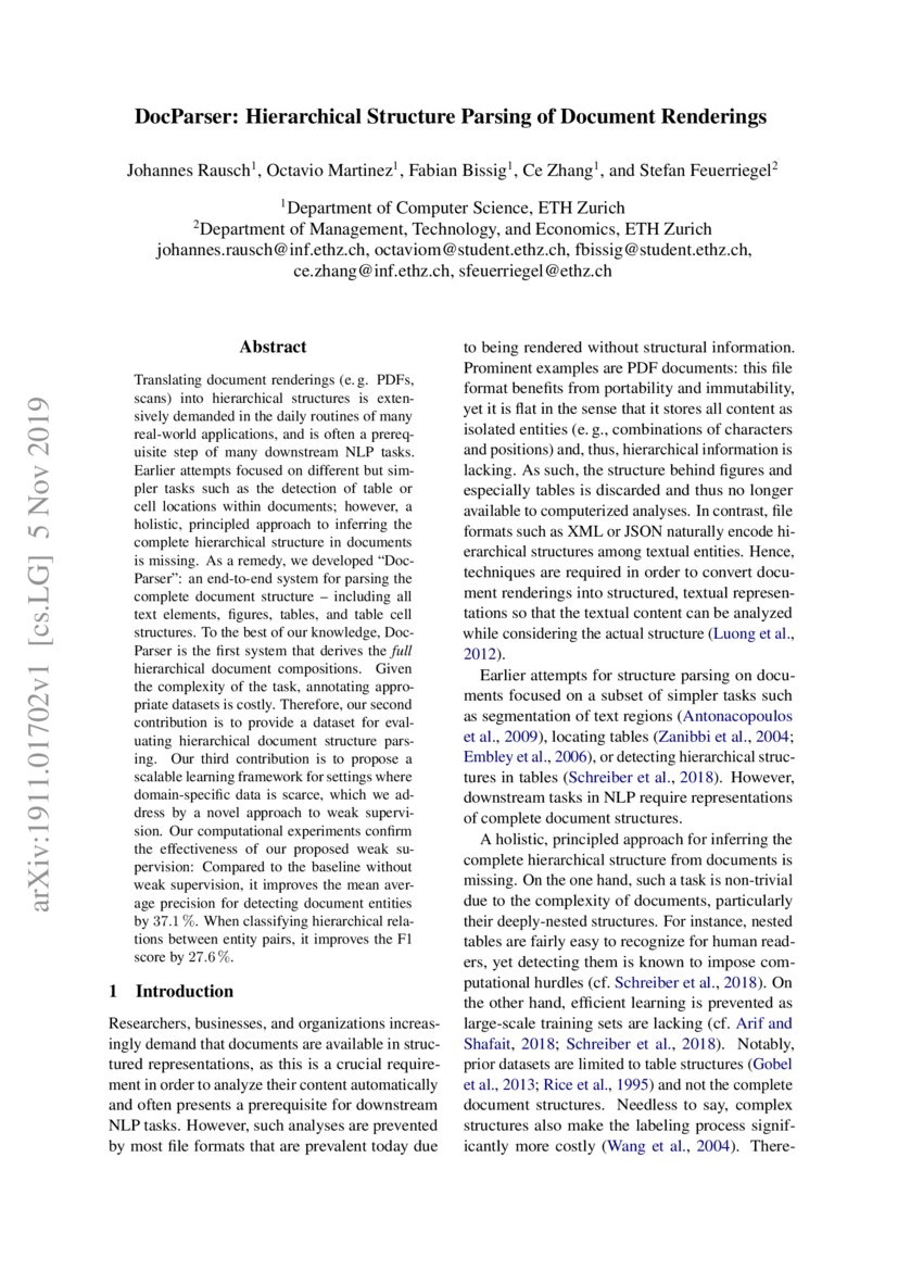 DocParser: Hierarchical Structure Parsing of Document Renderings | DeepAI