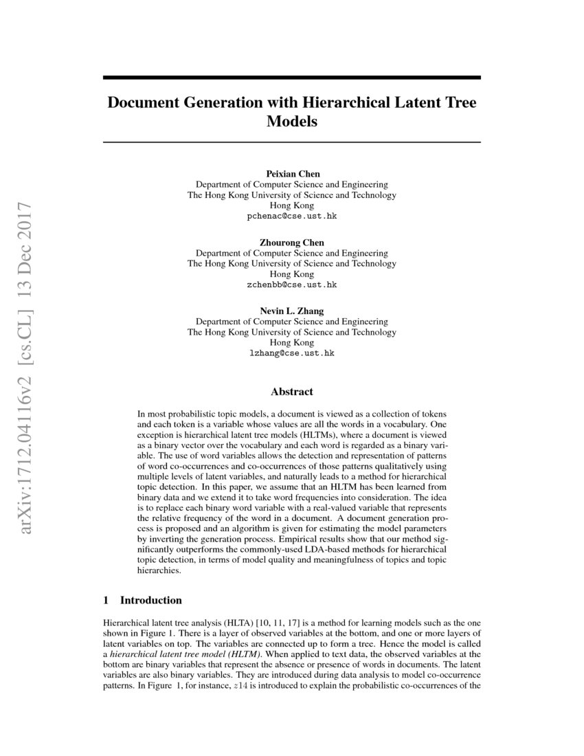 Document Generation with Hierarchical Latent Tree Models | DeepAI