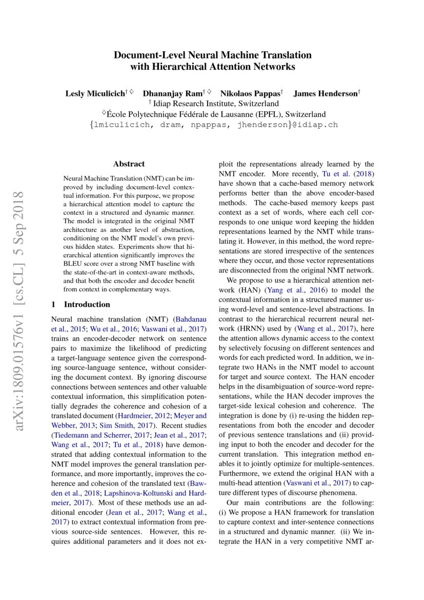 Document Level Neural Machine Translation With Hierarchical Attention Networks Deepai