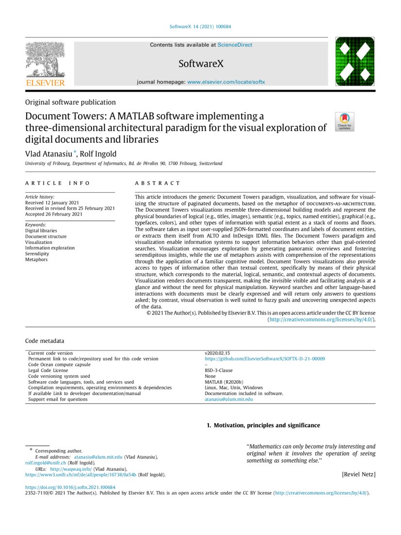 Document Towers: A MATLAB software implementing a three-dimensional ...