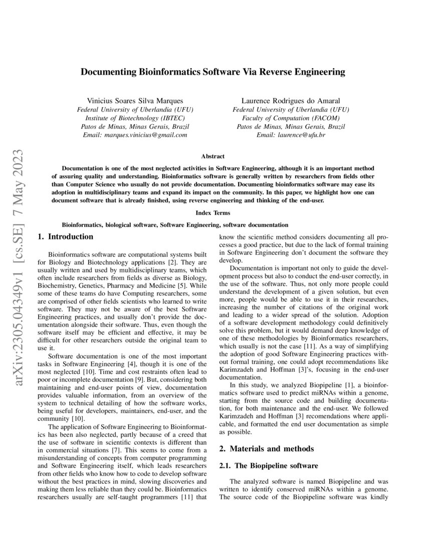 Documenting Bioinformatics Software Via Reverse Engineering | DeepAI