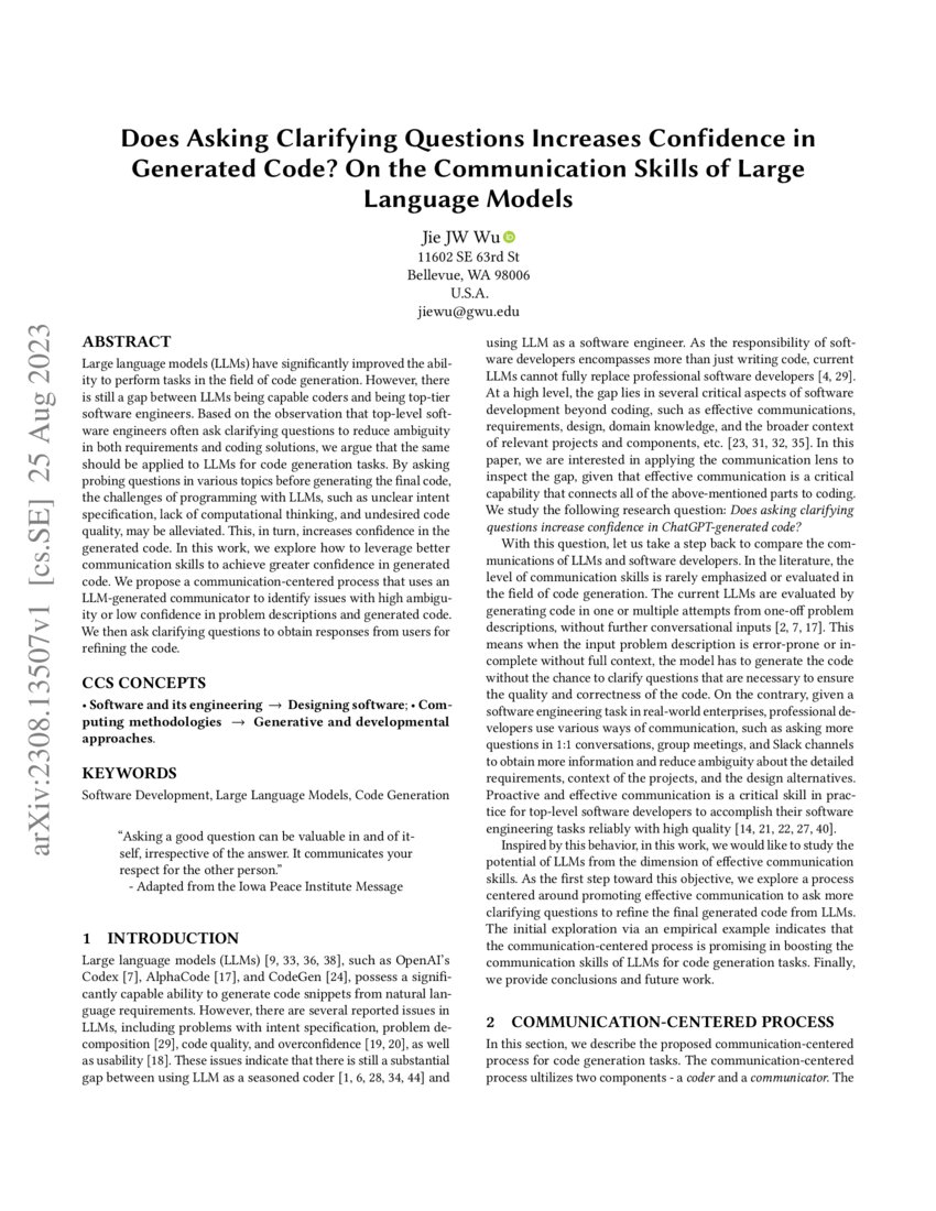 Does Asking Clarifying Questions Increases Confidence in Generated Code? On the Communication ...