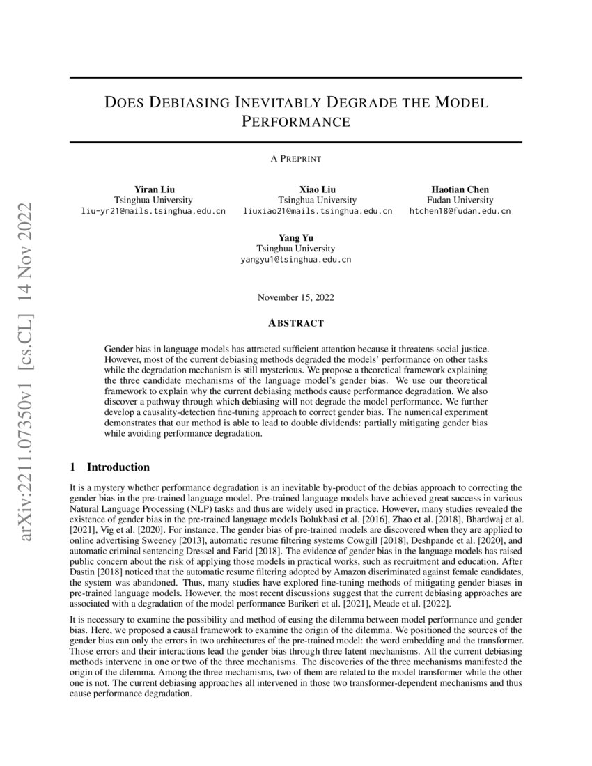 Does Debiasing Inevitably Degrade the Model Performance | DeepAI