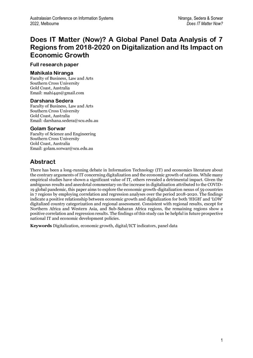 Does IT Matter (Now)? A Global Panel Data Analysis of 7 Regions from ...