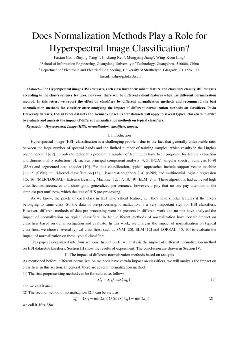 Does Normalization Methods Play a Role for Hyperspectral Image ...