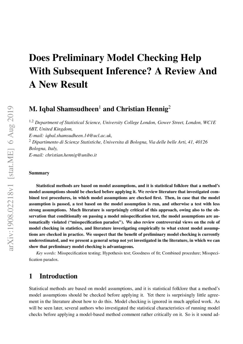 Does Preliminary Model Checking Help With Subsequent Inference? A ...