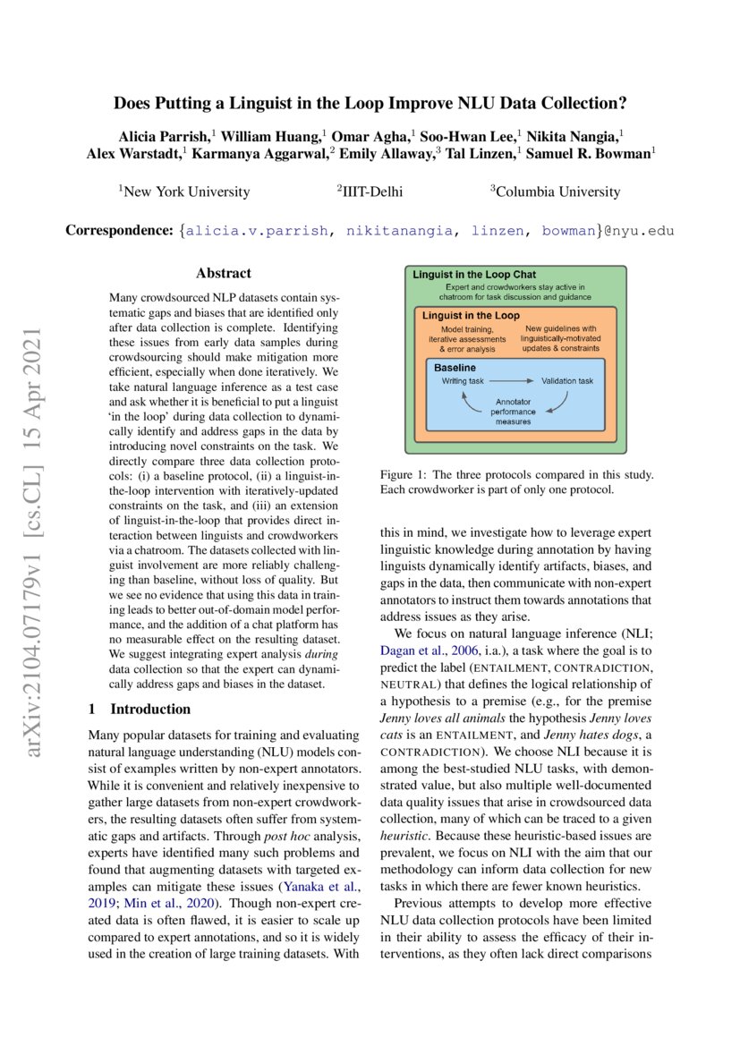 Does Putting a Linguist in the Loop Improve NLU Data Collection? | DeepAI