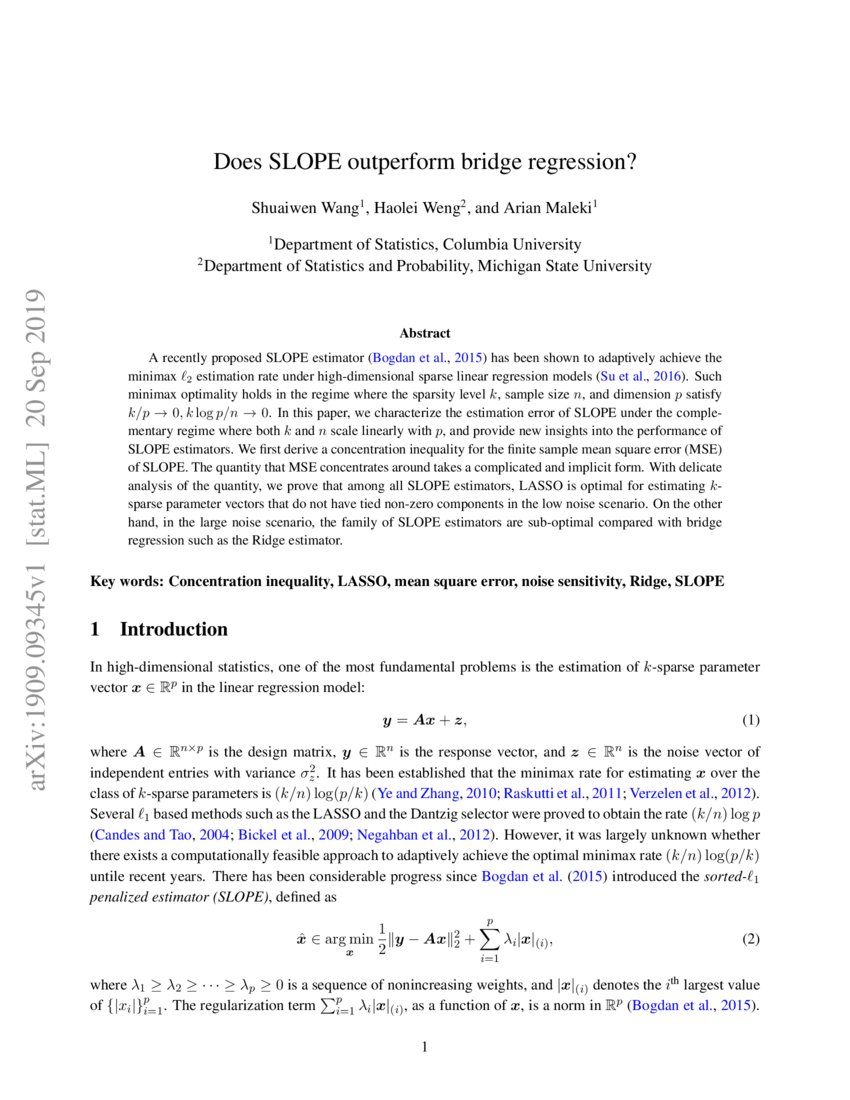 Does SLOPE outperform bridge regression? | DeepAI