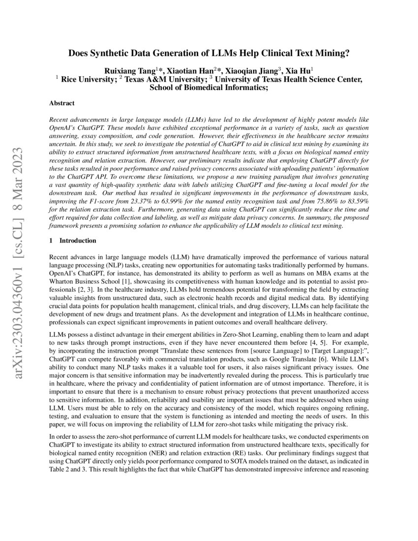 Does Synthetic Data Generation of LLMs Help Clinical Text Mining? | DeepAI