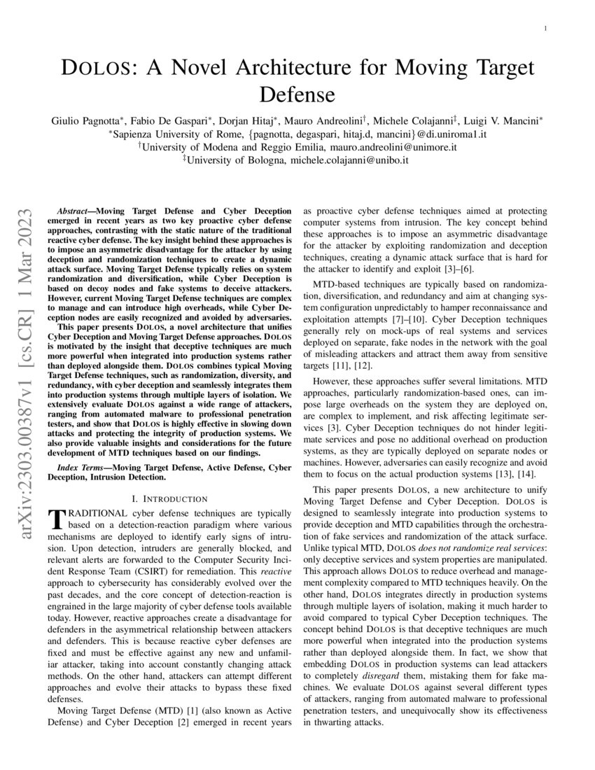 DOLOS: A Novel Architecture for Moving Target Defense | DeepAI DOLOS: A Novel Architecture for Moving Target Defense | DeepAI