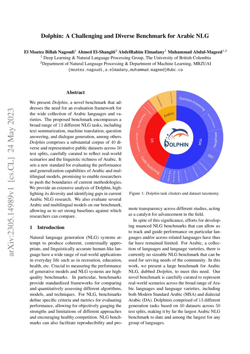 Dolphin: A Challenging and Diverse Benchmark for Arabic NLG | DeepAI