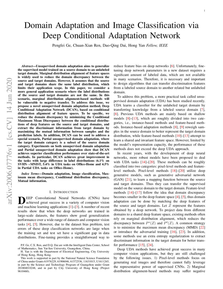 Domain Adaptation And Image Classification Via Deep Conditional Adaptation Network Deepai