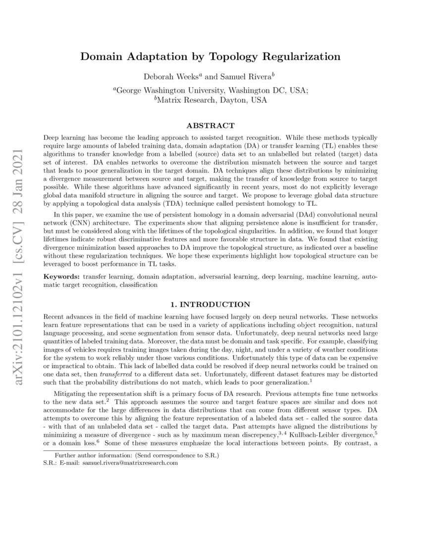 Domain Adaptation by Topology Regularization | DeepAI