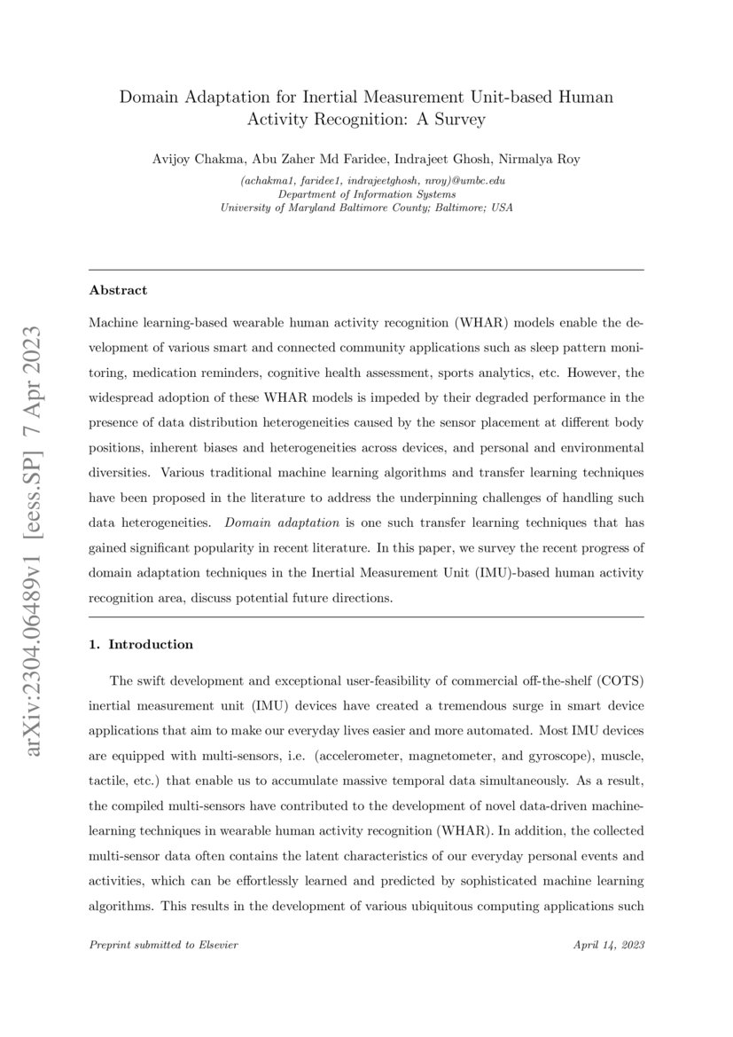 Domain Adaptation For Inertial Measurement Unit Based Human Activity Recognition A Survey Deepai