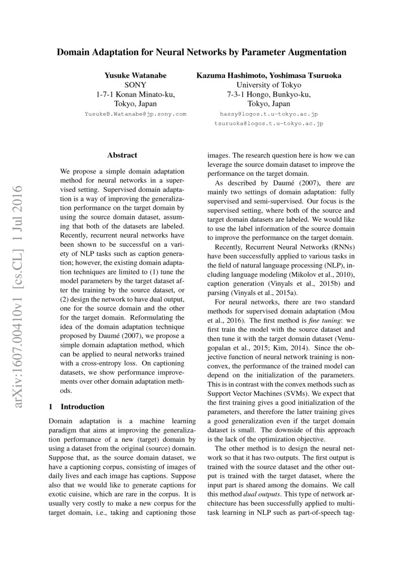 Domain Adaptation For Neural Networks By Parameter Augmentation Deepai