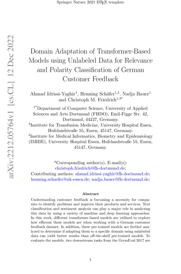 Domain Adaptation Of Transformer Based Models Using Unlabeled Data For