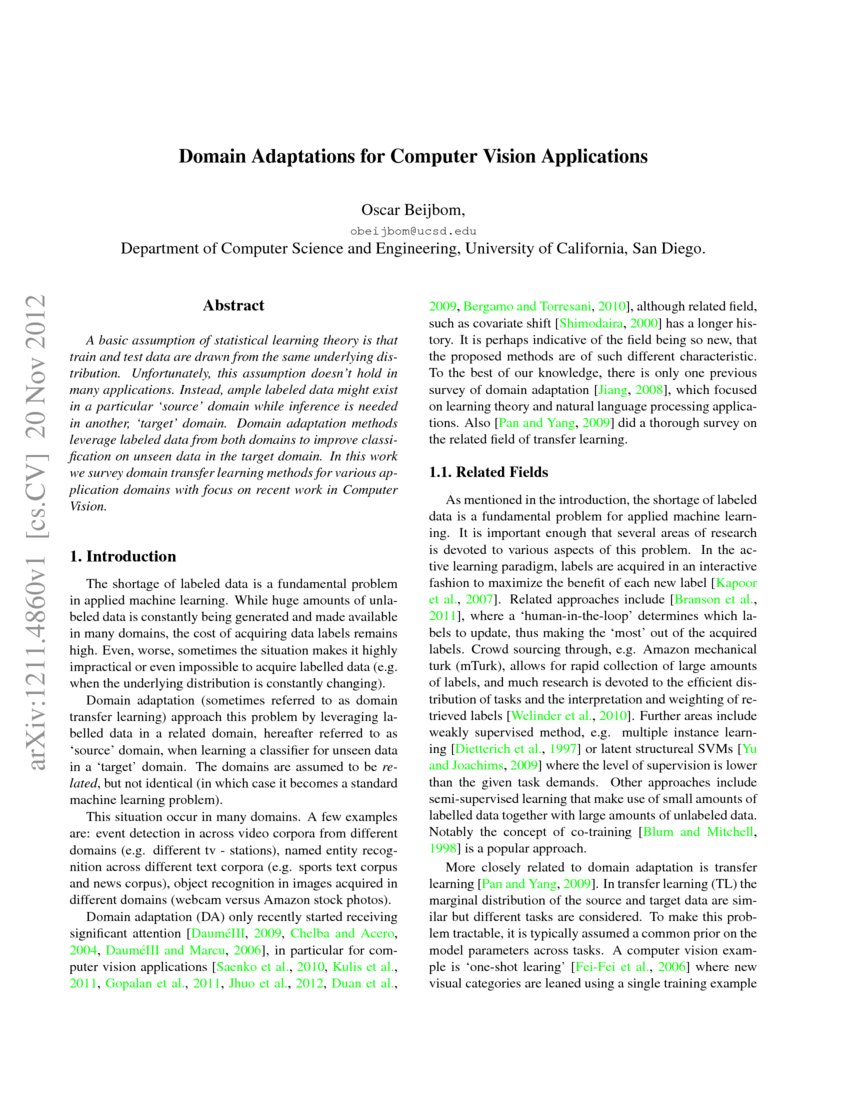 Domain Adaptations for Computer Vision Applications | DeepAI
