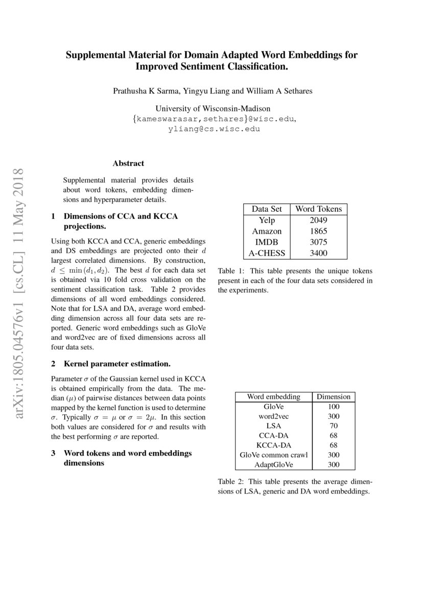 Domain Adapted Word Embeddings For Improved Sentiment Classification Domain Adapted Word Embeddings For Improved Sentiment Classification