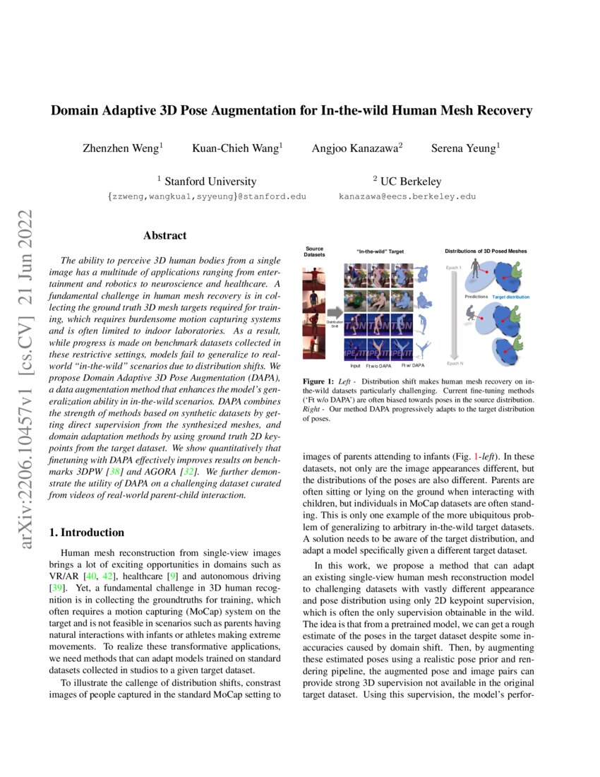 Domain Adaptive 3D Pose Augmentation for In-the-wild Human Mesh Recovery | DeepAI
