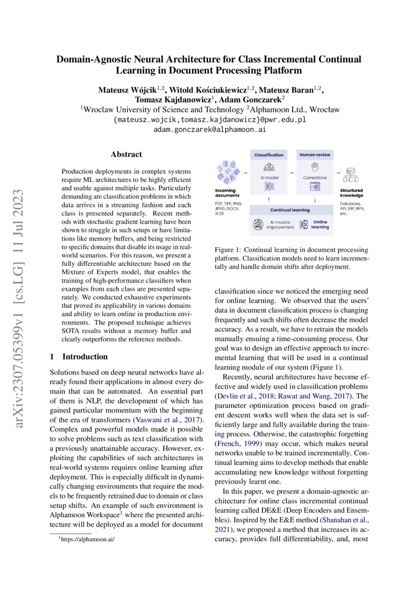 Domain-Agnostic Neural Architecture for Class Incremental Continual Learning in Document ...