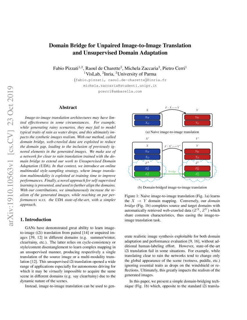 Domain Bridge for Unpaired Image-to-Image Translation and Unsupervised ... Domain Bridge for Unpaired Image-to-Image Translation and Unsupervised ...