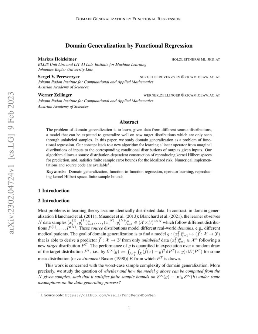 Domain Generalization By Functional Regression Deepai
