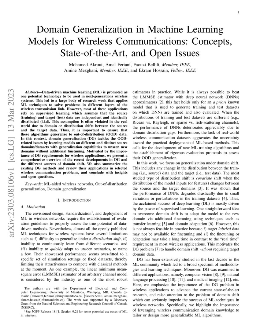 Domain Generalization In Machine Learning Models For Wireless Communications Concepts State Of