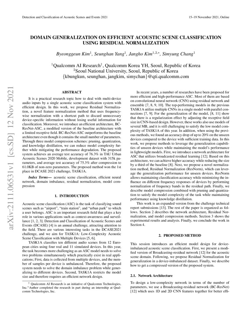 Domain Generalization on Efficient Acoustic Scene Classification using Residual Normalization ...