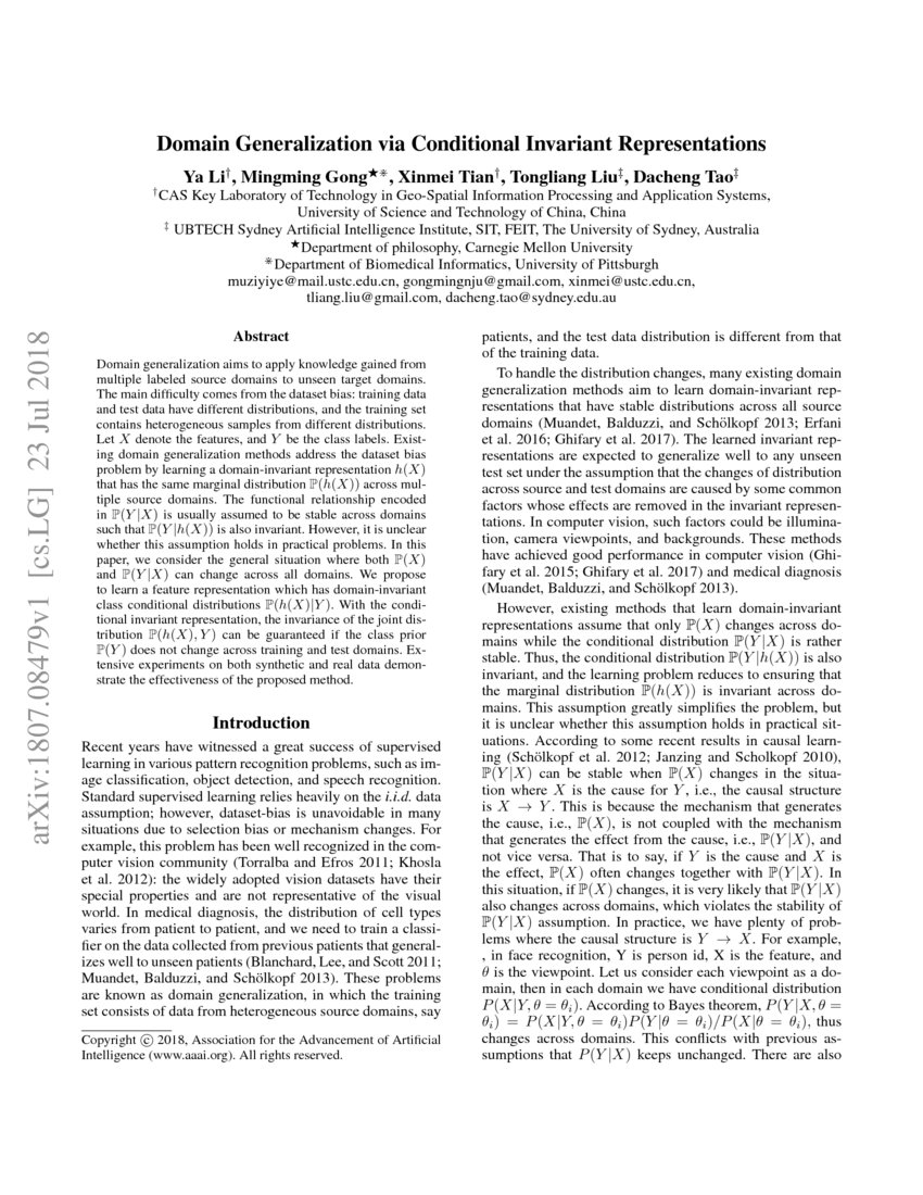 Domain Generalization Via Conditional Invariant Representation Deepai