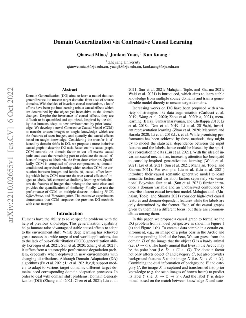Domain Generalization Via Contrastive Causal Learning Deepai