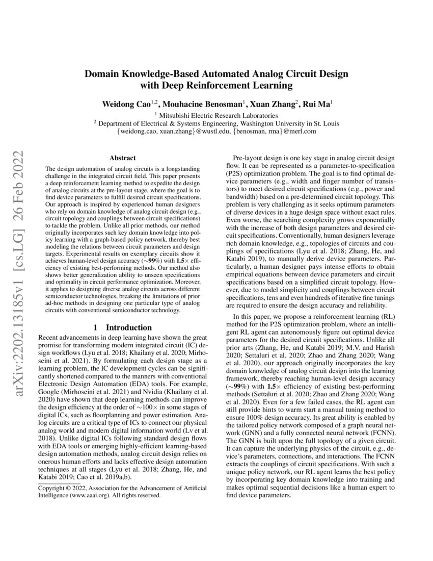 Domain Knowledge Based Automated Analog Circuit Design With Deep Reinforcement Learning Deepai 6079