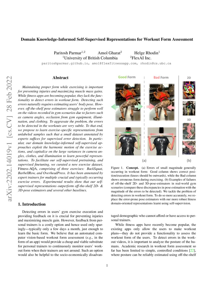 Domain Knowledge Informed Self Supervised Representations For Workout