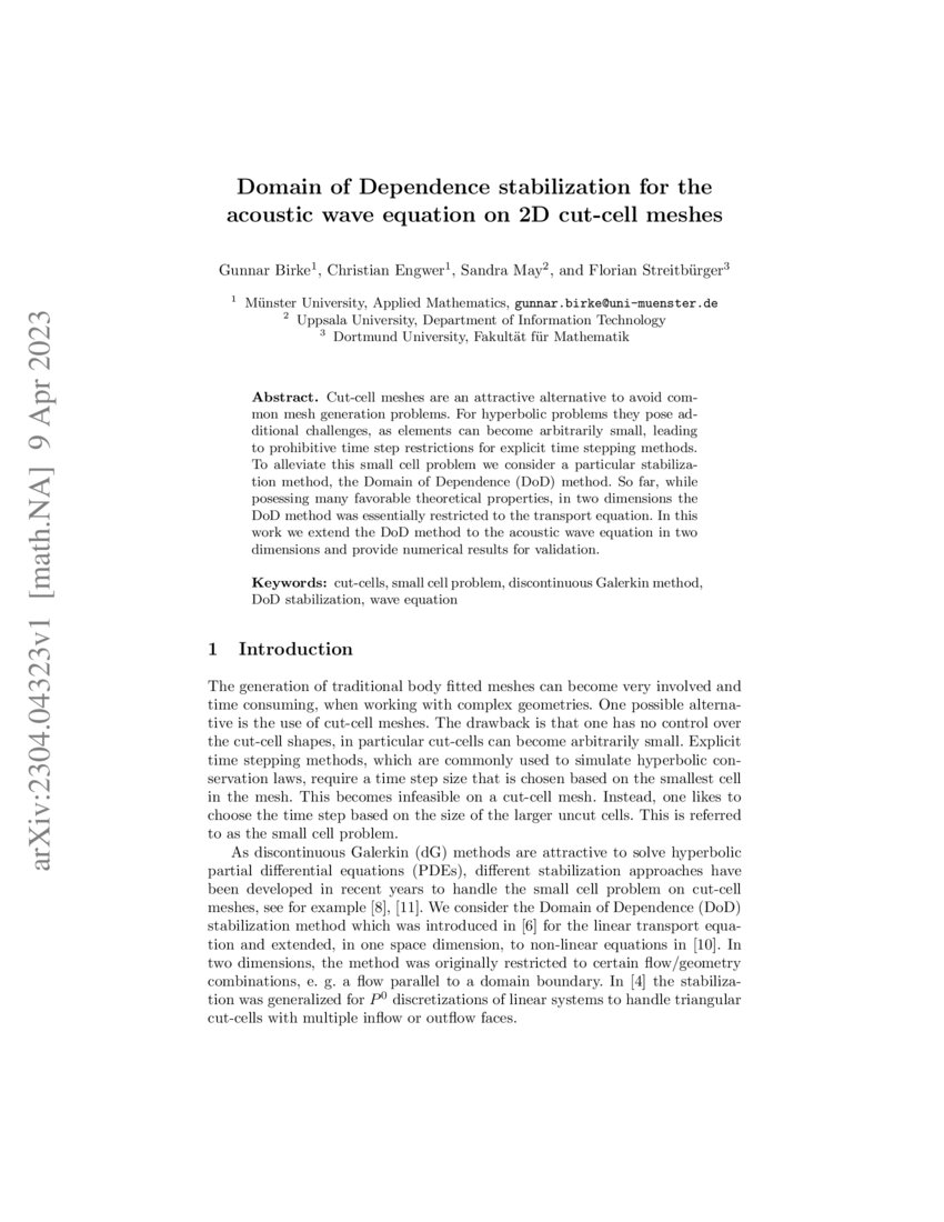 Domain of Dependence stabilization for the acoustic wave equation on 2D cut-cell meshes | DeepAI