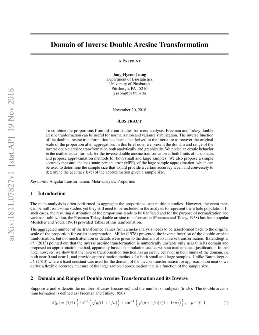 Domain Of Inverse Double Arcsine Transformation Deepai