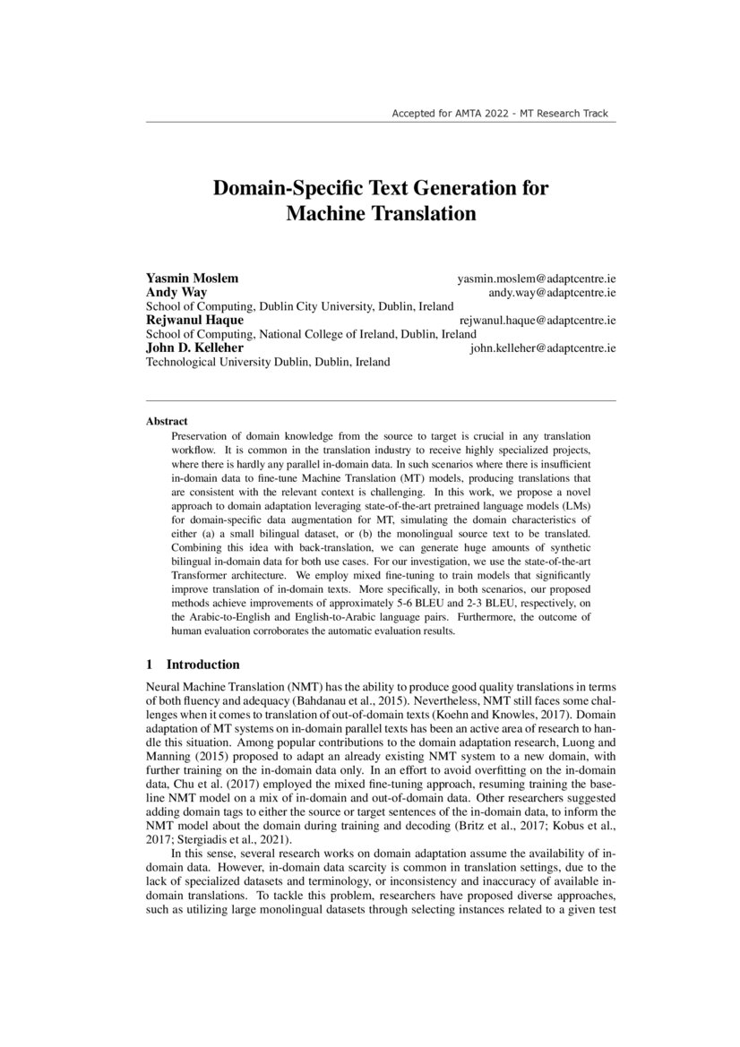 Domain-Specific Text Generation for Machine Translation | DeepAI