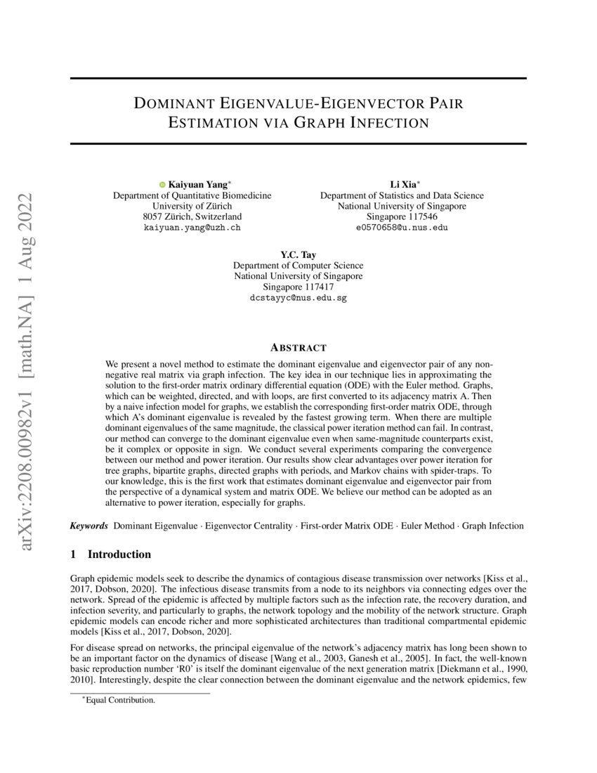 Dominant Eigenvalue Eigenvector Pair Estimation Via Graph Infection