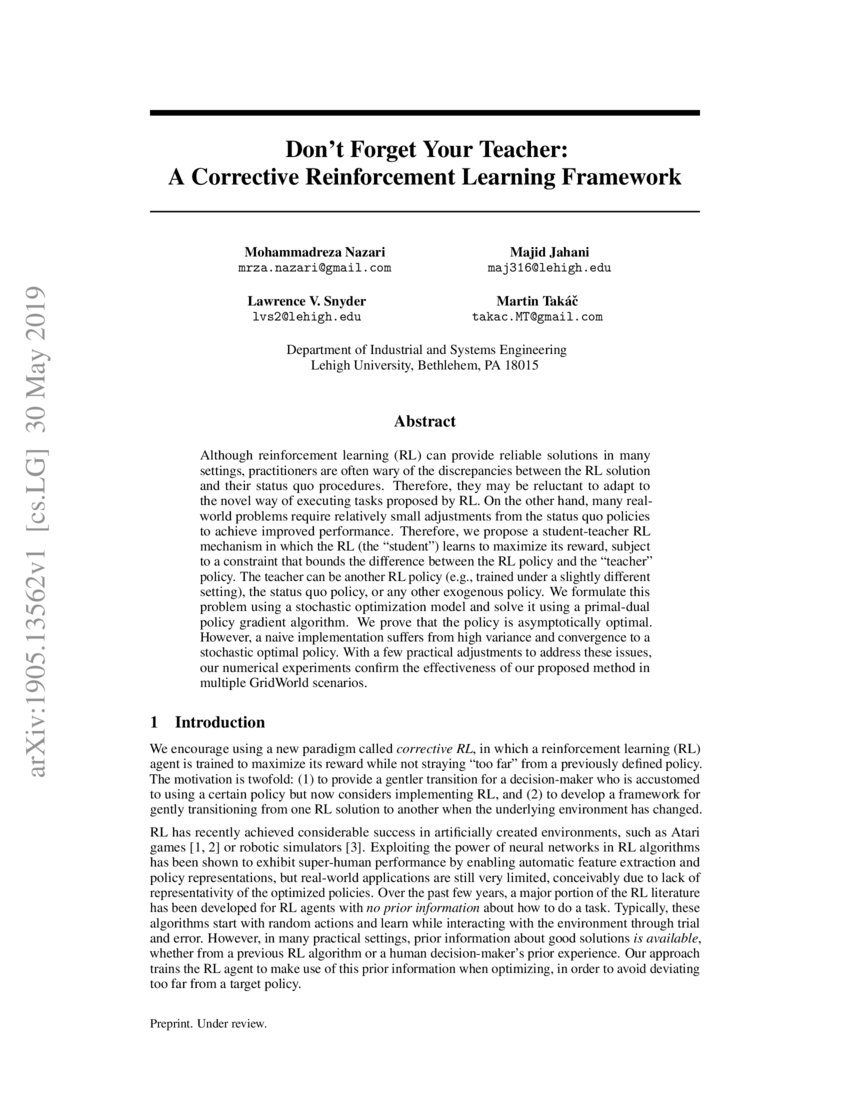 Don't Forget Your Teacher: A Corrective Reinforcement Learning ...
