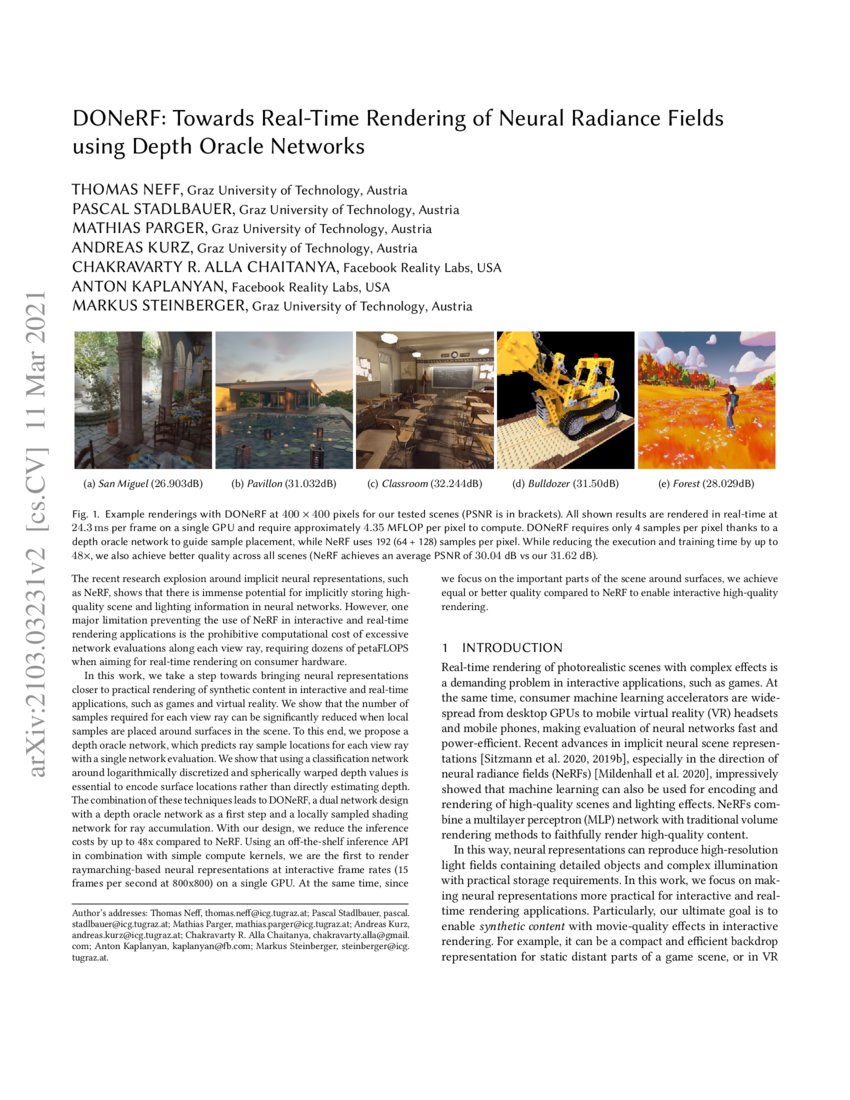 DONeRF: Towards Real-Time Rendering of Compact Neural Radiance Fields using Depth Oracle ...