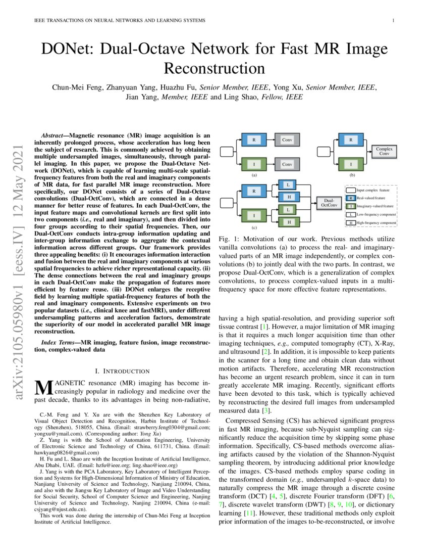 DONet: Dual-Octave Network for Fast MR Image Reconstruction | DeepAI