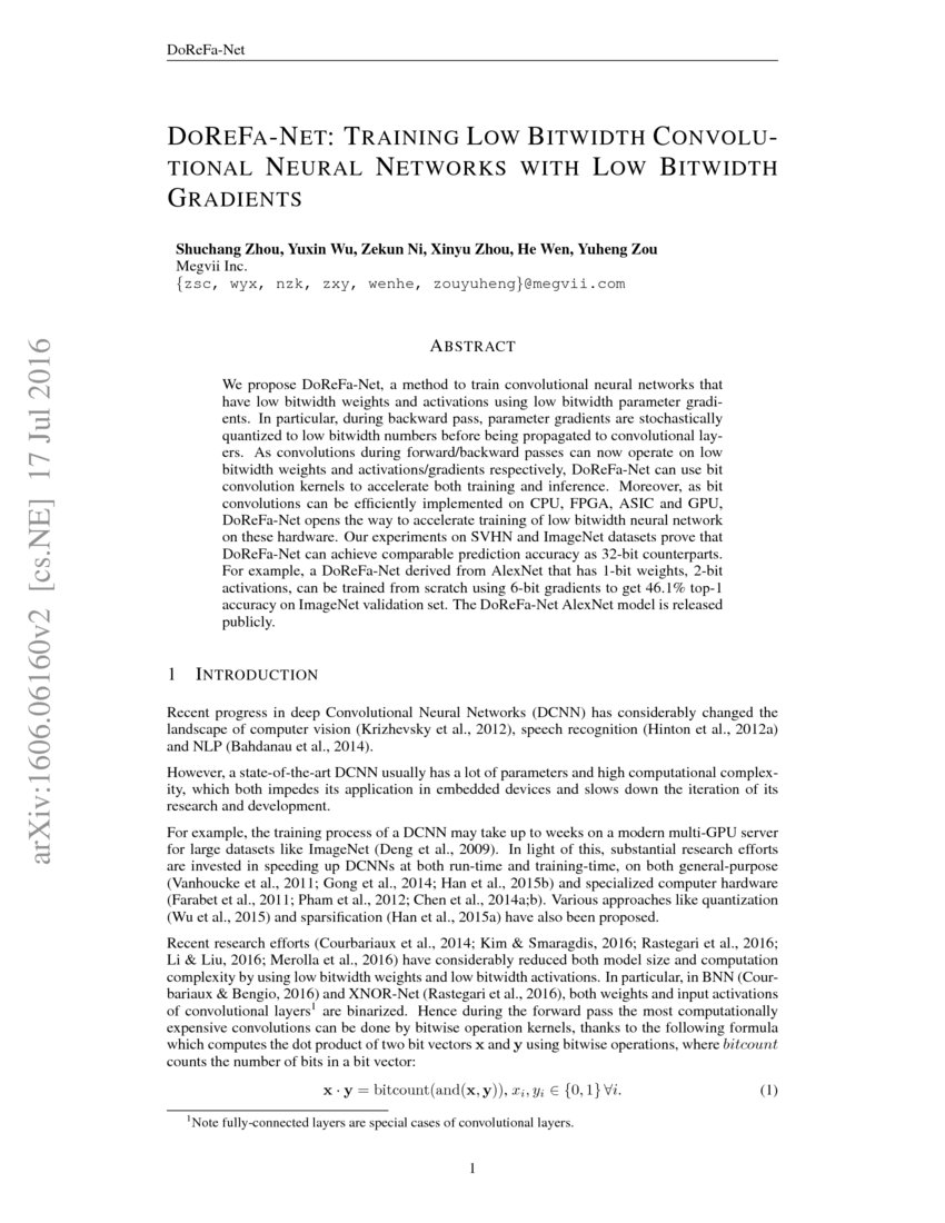 Dorefa Net Training Low Bitwidth Convolutional Neural Networks With