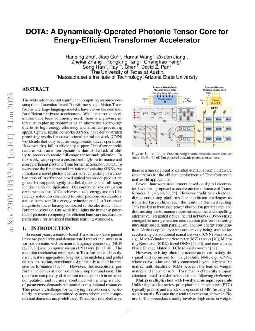 Dota A Dynamically Operated Photonic Tensor Core For Energy Efficient 8248