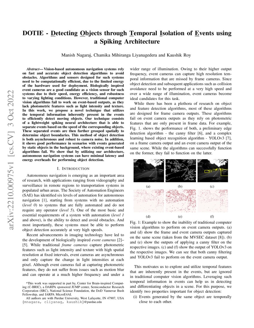 Dotie Detecting Objects Through Temporal Isolation Of Events Using A Spiking Architecture Deepai