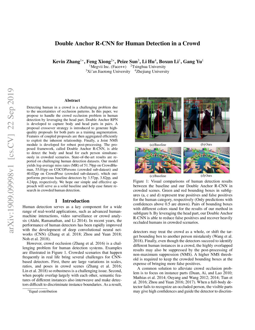 Double Anchor R-CNN for Human Detection in a Crowd | DeepAI