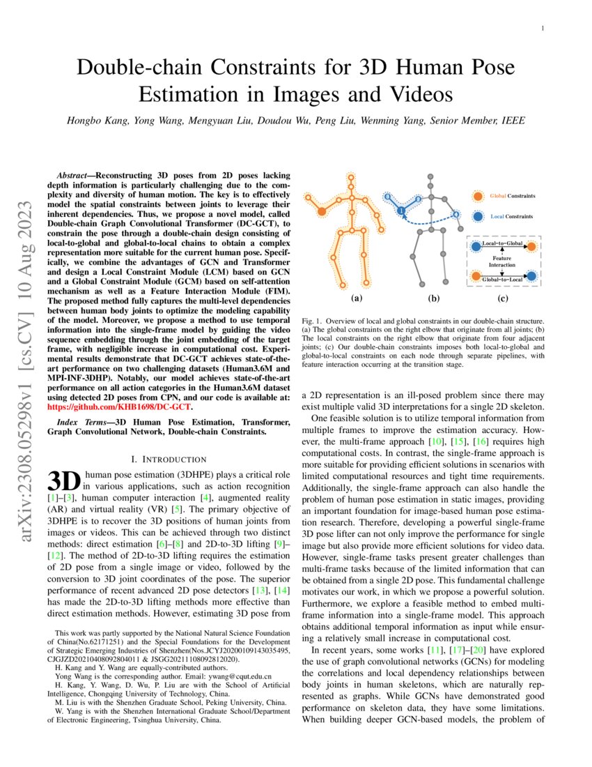Double-chain Constraints for 3D Human Pose Estimation in Images and Videos | DeepAI